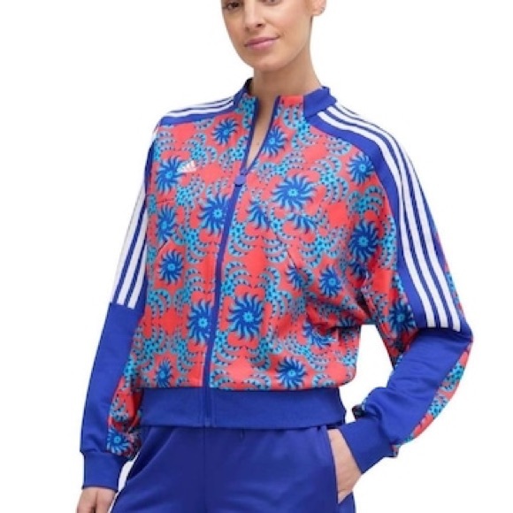 FARM Rio | Jackets & Coats | Adidas X Farm Rio Womens Blue Palm Jacket ...
